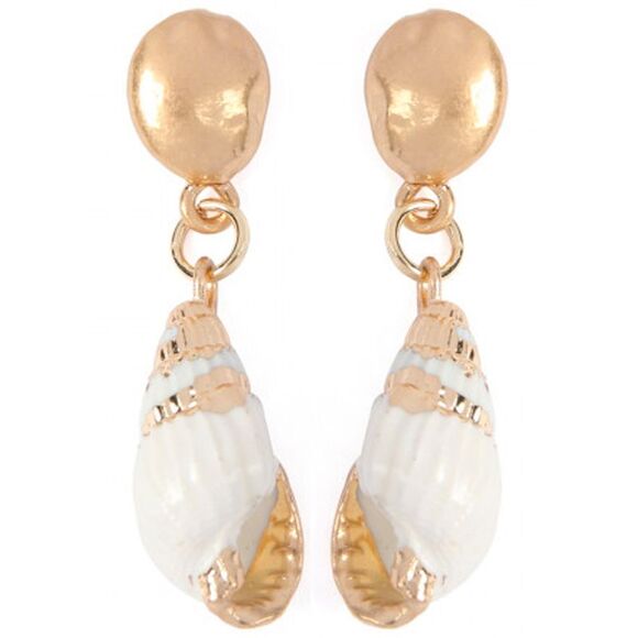 Luxury Divas | Jewelry | Gold White Sea Shell Drop Earrings | Poshmark
